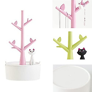 USHOBE Jewelry Display Tree Cat Design: Earring Display Stand Tabletop Cute Earrings Organizer Necklace Holder Tower Earring Tree Tower Ear Stud Holder for Trinkets Organizer Random Color