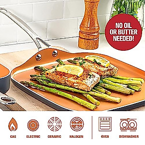 Gotham Steel Nonstick Griddle Pan for Stove Top – 10.5 Inch Ceramic Flat Pan, Square Pan For Cooking Eggs Pancakes And More, Square Frying Pan, Stay Cool Handle, Oven / Dishwasher Safe, Non Toxic