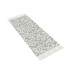 Grey White Botanical Kitchen Runner Rug 2'x4', Washable Woven Cotton Area Rug with Tassels Bathroom Hallway Rug, Pastoral Spring Floral Summer Art Entryway Bedroom Rug Non Slip Throw Rug Carpet