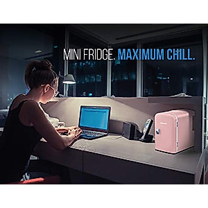 Chefman Mini Portable Pink Personal Fridge Cools Or Heats & Provides Compact Storage For Skincare, Snacks, Or 6 12oz Cans W/ A Lightweight 4-liter Capacity To Take On The Go
