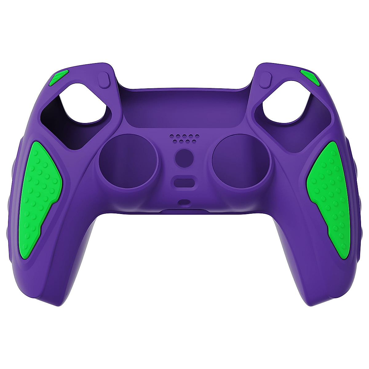 PlayVital Knight Edition Neon Genesis Purple & Green Two Tone Anti-Slip Silicone Cover Skin for ps5 Controller, Soft Rubber Case for ps5 Wireless Controller with Thumb Grip Caps
