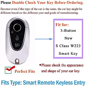 SANRILY Sliver-Edge Smart Key Fob Cover for Mercedes Benz C Class A E S AMG Class CLA CLS GLK Accessories Keyless Key Case with Bling Leather Keychain Beige