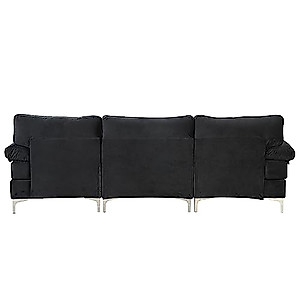 Casa Andrea Milano Modern Large Velvet Fabric Sectional Sofa, L-Shape Couch with Extra Wide Chaise Lounge, Onyx
