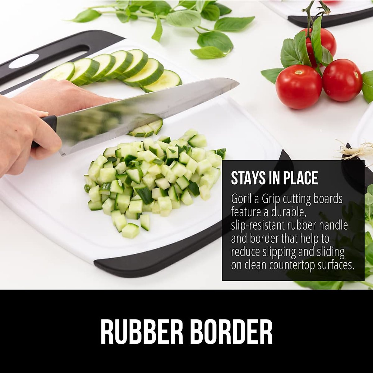 Gorilla Grip Drawer and Shelf Liner and Durable Kitchen Cutting Board, Shelf Liner Size 12 in x 20 FT, Strong Grip, Cutting Board Set of 3, Nonslip Handle and Border, Both in Black, 2 Item Bundle