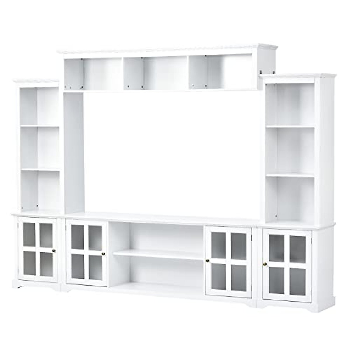 YISUYA Minimalism Style Entertainment Wall Unit with Bridge, TV Stand, Modern TV Console Table for TVs Up to 70”, Multifunctional TV Stand with Tempered Glass Door, Multifunctional TV Stand, White