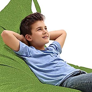 Lunarable Green Lounger Chair Bag, Pattern with Hand Drawn Leaves Grassland Growth Ecology Vegetation, High Capacity Storage with Handle Container, Lounger Size, Lime Green Yellow