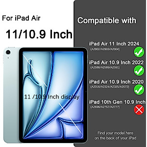 Akkerds Compatible with iPad Air 6th Generation 11 Inch Case M2 2024, for iPad Air 5th/4th Generation Case 2022/2020 10.9 Inch with Pencil Holder[Auto Sleep/Wake], Blue Gray