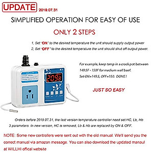 WILLHI WH1436A 10A Temperature Controller 110V Digital Thermostat Switch Sous Vide Controller NTC 10K Sensor Improved Version