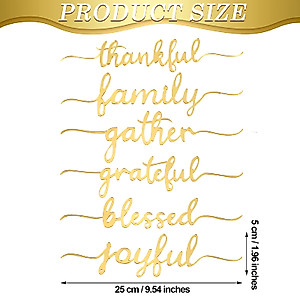 Marsui 12 Pieces Thanksgiving Acrylic Cutouts 6 Patterns Thankful Plate Sign Place Cutouts Grateful Blessed Gather Fall Plate Decors for Thanksgiving Table Decor Home Party(Vivid Style,Gold)