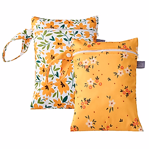 Happy Cherry Cloth Diaper Wet Dry Bags Waterproof Reusable with Two Zippered Pockets Travel Beach Pool Daycare Soiled Baby or Wet Clothes 2pcs 7.09 in x 9.84 in