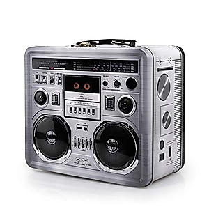 Retro Boombox Radio Lunchbox Tin Tote - 1980s Inspired Merchandise - Novelty Costume Accessories And Storage Container - Fun Unique Gifts for Halloween, Birthdays, Holidays, Graduation