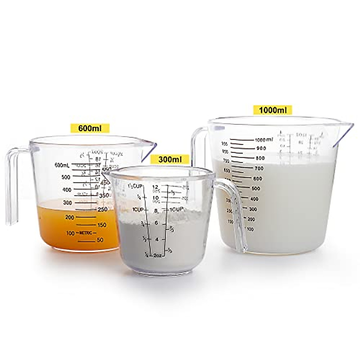 Measuring Cups Set, Liquid Measuring Cups For 3 For Kitchen - BPA Free Plastic Set with Spout Multiple Measurement Scales (Clear)