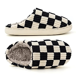 RaepperHan Checkered House Slippers for Women Men, Plaid Scuff Slides Women Cozy Memory Foam Slipper, Slip-on Shoes Indoor Outdoor with Non-slip