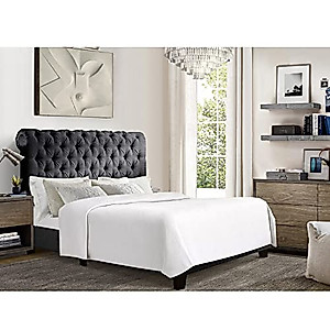 Rosevera Atherine Upholstered Platform Bed Frame/Fabric Upholstered Bed Frame with Adjustable Headboard/Chesterfield-Styled/Wood Slat Support,Queen,Charcoal