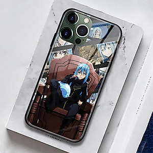 HEMINJYJEF Japanese Anime Anti-Drop Shell Cover Manga Pattern Non-Slip Glossy Glass Cell Phone Protective Case (for iPhone 13,Rimuru Tempest)
