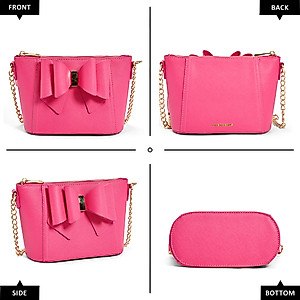 Like Dreams Womens Small Crossbody Vegan Leather Bowtie Fashion Gold Chain Handbag Purse (Fuchsia)