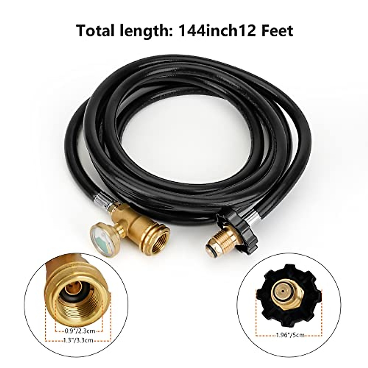 Stanbroil 12 FT Propane Extension Hose with Gauge - Leak Detector Replacement for Propane Appliances,Standard P.O.L.