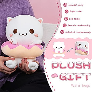 AIXINI Cute Plush Donut Cat Stuffed Animal, Super Soft Kawaii Cat Kitten Plushies for Kids 10inch (White,A)