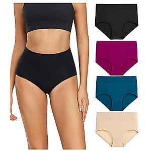 wirarpa Women's Cotton Underwear High Waist Briefs Ladies Soft Underpants 4 Pack Plus Size Panties Multicolored Large