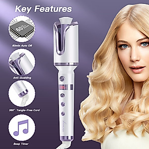Auto Hair Curler, Automatic Curling Iron Wand with 1" Large Rotating Barrel & 6 Temps & 3 Timer Settings, Curling Iron with Dual Voltage, Auto Shut-Off, Fast Heating Spin Iron for Hair Styling