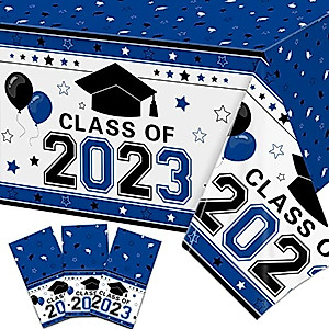 ssailue decor 2023 Graduation Decorations, 3 Pieces Blue Class of 2023 Tablecloth Plastic Disposable Graduation Table Cover for Congrats Grad Party Supplies, 43x 70 Inch
