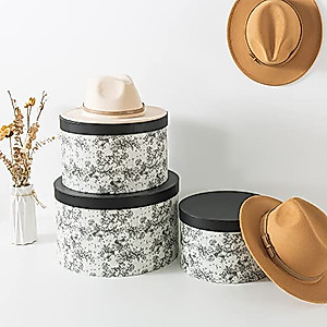 Soul & Lane Floral Hat Round Boxes with Lids - Set of 3: Nesting Cardboard Hat Storage, Large Black Print Hat Cases, Round Decorative Keepsake Boxes, Stacking Paper Mache Craft Boxes