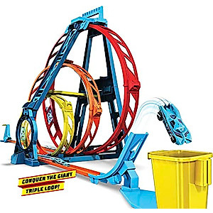 Hot Wheels Track Builder Playset Triple Loop Kit, Multiple Configurations, Connects to Other Sets, 1:64 Scale Toy Car