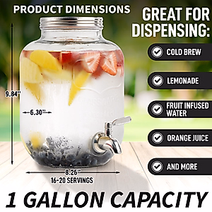 Zulay Kitchen 1 Gallon Cold Brew Coffee Maker - Large Iced Tea & Cold Brew Pitcher with Extra-Thick Glass & Stainless Steel Infuser - Cold Brew Coffee Maker with Airtight Lid & Spout (Silver)