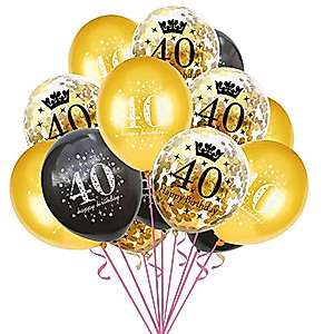 40th Birthday Balloons Black and Gold Birthday Decorations Latex Confetti Balloon for Women men 40 Year Old Anniversary Decoration Party Supplies 15 Pack 12 Inch(40 birthday balloon)