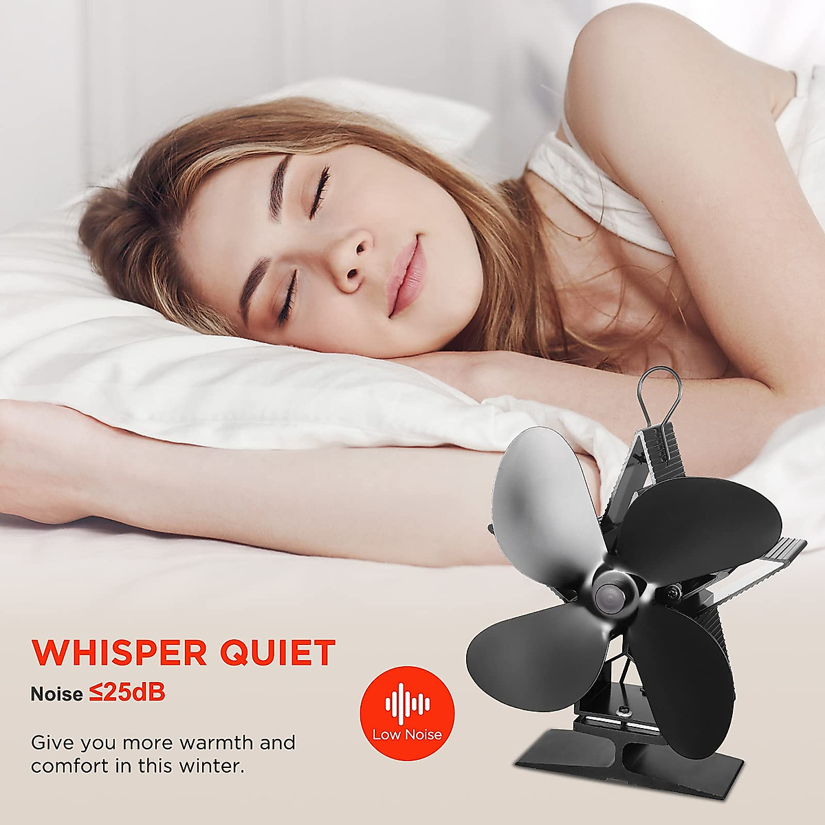 4-Blade Heat Powered Stove Fan, Fireplace Fan with Designed Silent Operation Circulating Warm Air Saving Fuel Efficiently for Home/Wood/Log Burner/Fireplace