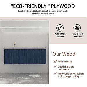 48" Wall Mount Bathroom Vanity with Drop-Shaped Resin Sink, Elegant Floating Bathroom Vanity and Sink Combo Set, Bathroom Vanities Cabinet with Doors and Hidden Handle (Blue, 48in)