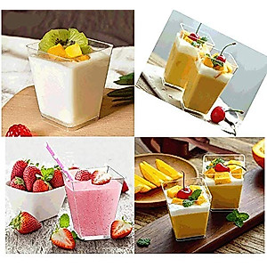 Sohapy 100 Pack 5.Oz Tall Square Food Grade Clear Plastic Dessert Tumbler Cups for Tiramisu,Cakes,Ice cream,Parfait, Dip, Sundaes,and Cookies (100)