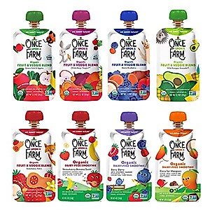 Once Upon a Farm | Organic Farmer's Finest Sampler | Mango, Veggie, Strawberry, Blueberry, Avocado, Kale Apple, Strawberry Banana, Berry | Cold-Pressed | No Sugar Added | Dairy-Free Plant Based | Variety Pack of 24