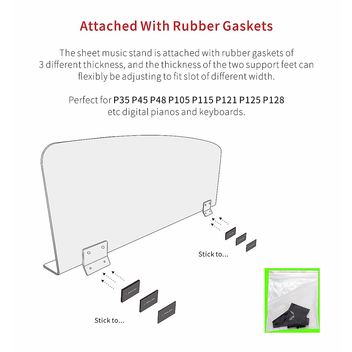 Sheet music stand compatible for Casio Roland Yamaha P35 P45 P48 P105 P115 P121 P125 P128 KB/PSR/PSR-E/PSR-S/YPT/EW/NP/KBP/DGX series electronic digital keyboard piano (Black)