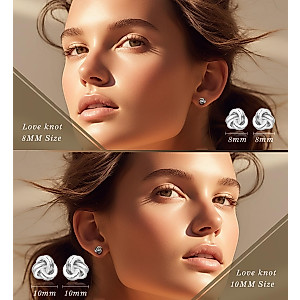 Gold Plated Sterling Silver Studs Love Knot Earrings For Women | Hypoallergenic & Nickle Free Jewelry for Sensitive Ears (10, white-gold-plated-silver)