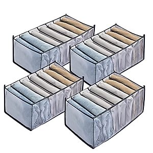 Wardrobe Clothes Organizer 4pcs Large, 7 Grids Foldable Closet Drawer Organizers Portable Storage Clothing Storage Mesh Bins Box for Jeans Pants T-Shirt Sweaters Underwear for Bedroom
