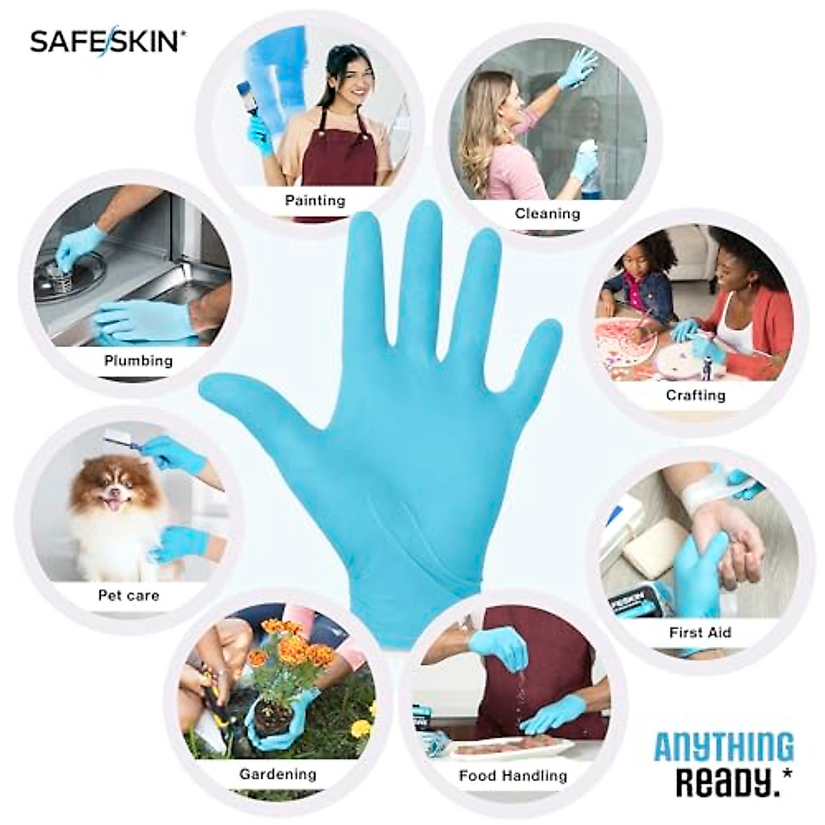 SAFESKIN Nitrile Disposable Gloves in Pack of 50, Medium Duty, Medium Size, Powder Free - Food Handling, First Aid, Cleaning