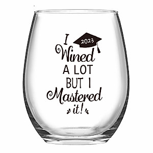 Futtumy Graduation Gifts, I Wined A Lot, But I Mastered It Stemless Wine Glass for Him Her Women Men Friend University Graduate MBA Gifts, College Graduation Wine Gift Idea, 15Oz