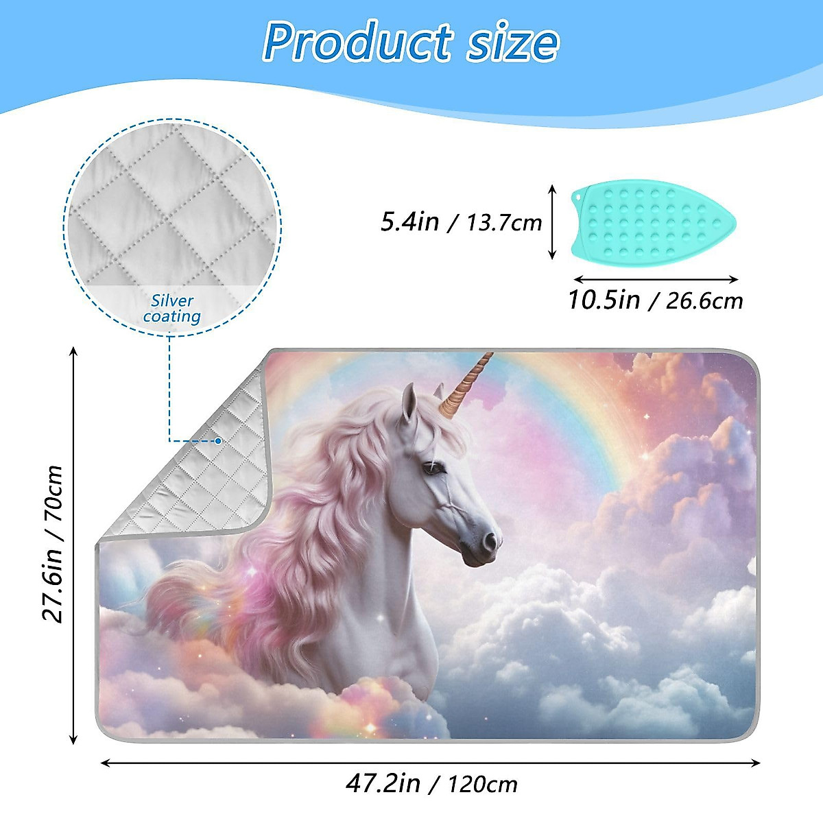 GOODOLD Rainbow Unicorn Ironing Mat Portable Travel Ironing Pad for Washer,Dryer,Table Top, Iron Board Alternative Cover, Large Heat Resistant Ironing Blanket