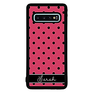 Pink Polka Dot Personalized Black Rubber Phone Case Compatible With Samsung Galaxy S23 S23+ Ultra S22 S22+ S21 S21FE S21+ S20FE S20+ S20 Note 20 S10 S10+ S10e