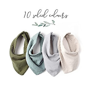 Konssy Muslin Baby Bibs 10 Pack Baby Bandana Drool Bibs 100% Cotton for Unisex Boys Girls, 10 Solid Colors Set for Teething and Drooling