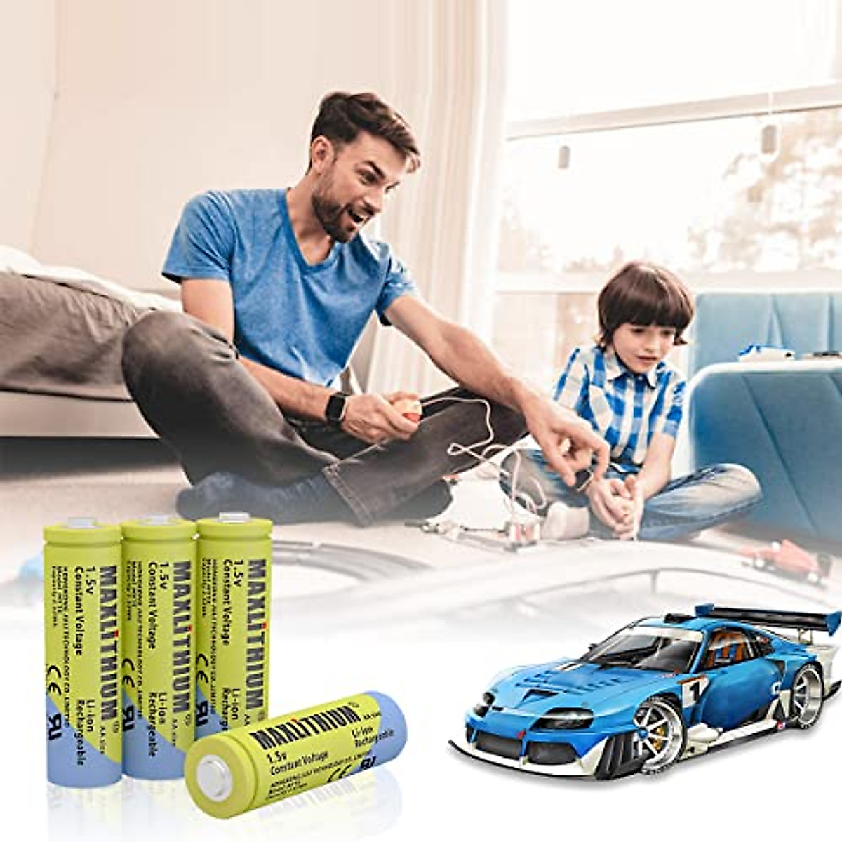 maxlithium 1.5V AA Lithium Rechargeable Batteries 2520mWh, 1500 Cycles Lithium AA Batteries Rechargeable with 2H Fast Charging, 4 Count with Charger