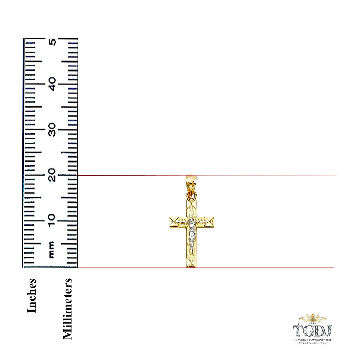 14K Yellow and White Gold Crucifix Cross Pendant - 20 x 11 MM Real Gold Jesus Cross Religious Charm Necklace Pendant - Ideal Gift for Men and Women