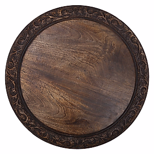 RAJRANG Antique Coffee Table Round Boho End Furniture Carved Room Wooden Side Indian Décor 18 Inches