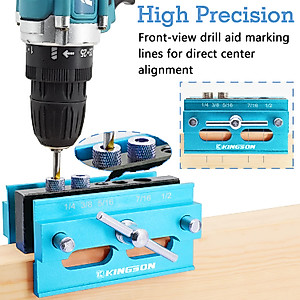 Kingson Self Centering Dowel Jig, Wood Doweling Hole Drill Guide Tool with Step Drill Guide Bushings Set, Woodworking Joints Tools for DIY Project