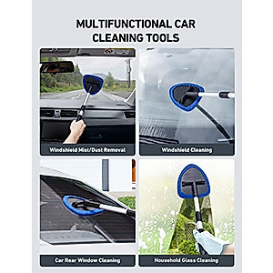 AstroAI Windshield Cleaner, Microfiber Car Windshield Cleaning Tool with 4 Reusable and Washable Microfiber Pads and Extendable Handle Auto Inside Glass Wiper Kit, Blue