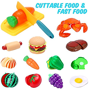 Kids Play Kitchen Accessories Set, Pretend Play Cooking Toys Set, Kitchen Toys Playset for Toddlers, Toy Pots and Pans for Kids Kitchen with Fake Play Food Cookware Utensils Dishes, Girls Boys Gift