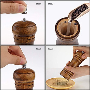 LETOOR Mill Oak Wood Salt and Pepper Ceramic Adjustable Coarseness Grinder, 5 inch