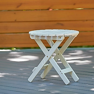Classic Design Adirondack Round Folding Patio Table with Slated Top & Genuine Cedar Wood Construction | Bright White Color Weatherproof Finish Best for Indoor Outdoor Use | Water & Rust Resistant