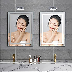 Butylux 32x24 inch Wall Mounted LED Bathroom Mirror with 3000K-6000K Dimmable, Anti-Fog, Lighted Bathroom Mirror with Smart Touch Button, Memory Function(Horizontal/Vertical)